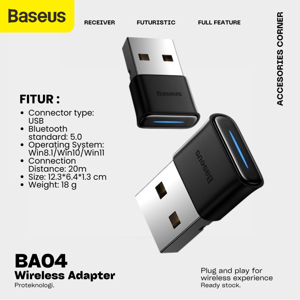 BASEUS BA04 Wireless Adapter Bluetooth 5.1 Dongle USB Receiver PC ...