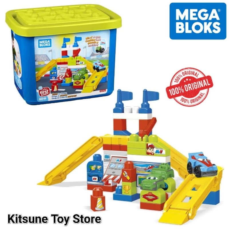 Mega Bloks First Builder Race Car Garage Original Fisher Price 60 Pcs ...