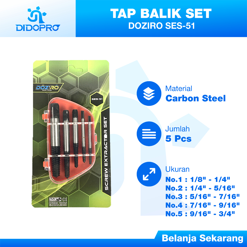 Screwdriver Extractor Back Tap SET 5 Pcs Broken Bolt Opening Tool Worn ...
