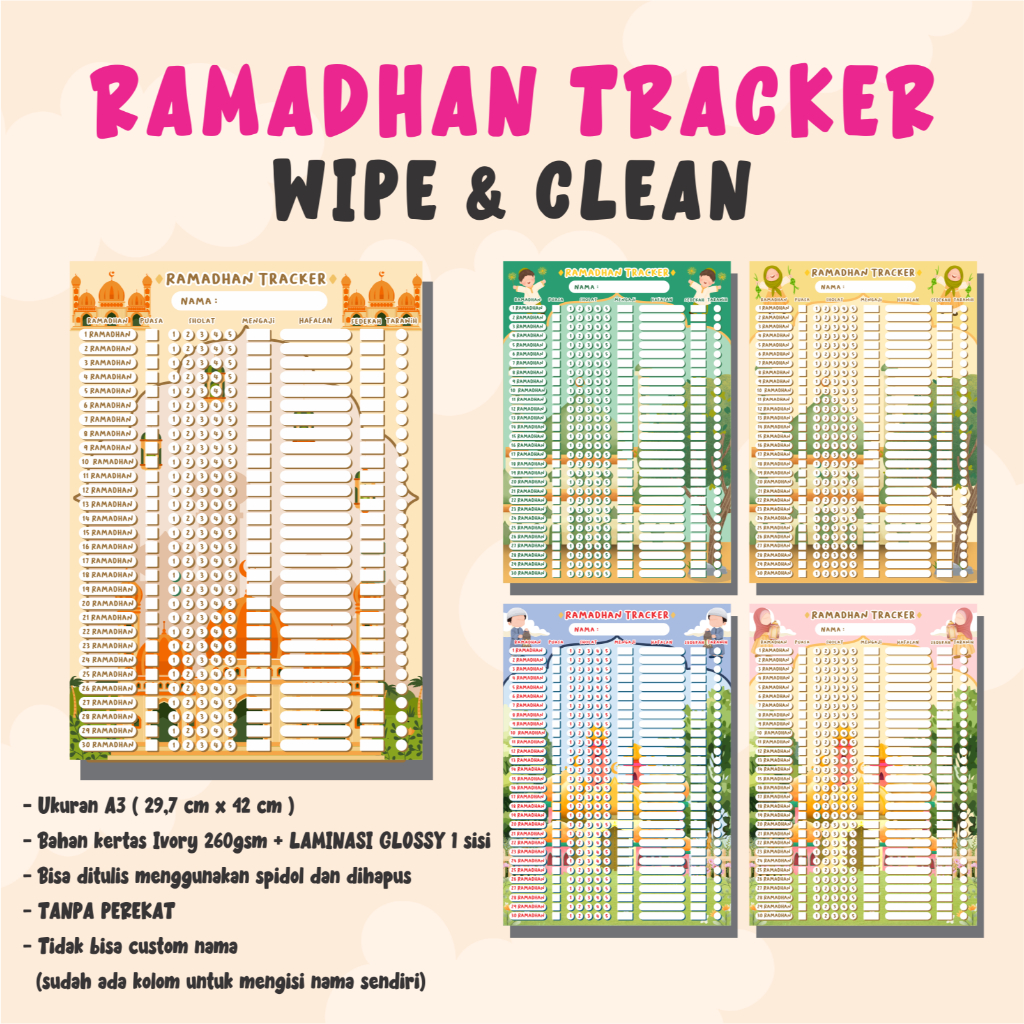 Poster RAMADHAN TRACKER WIPE & CLEAN FREE COLOR MARKERS / RAMADHAN ...