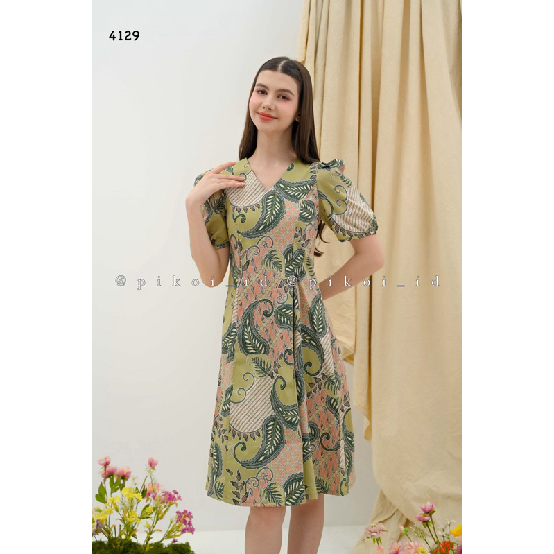 Modern women's short sleeve batik dress / women's v neck pastel batik ...