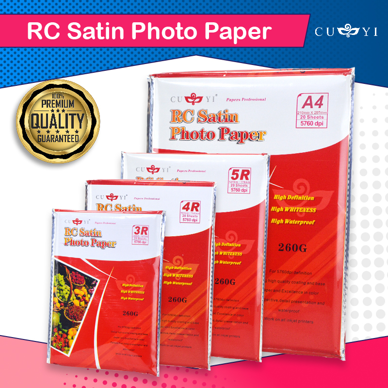 Inkjet Photo Paper CUYI RC Rough Satin 260gsm Sizes A4, 3R, 4R & 5R – 20 sheets per pack ...