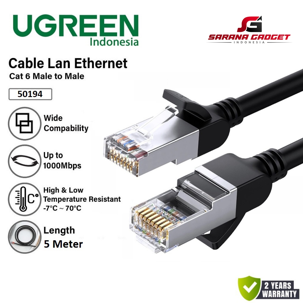 Ugreen 50194 LAN Cable RJ45 CAT 6 5 Meters 5M Gigabit Ethernet UTP 1000Mbps CAT6 Cable Local ...