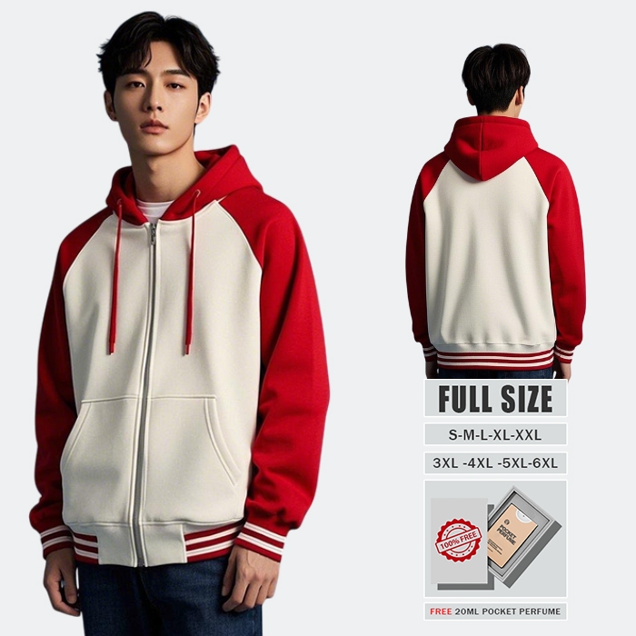 MERAH Men's jumbo hoodie oversize jacket full size S-6XL CREAM RED ...