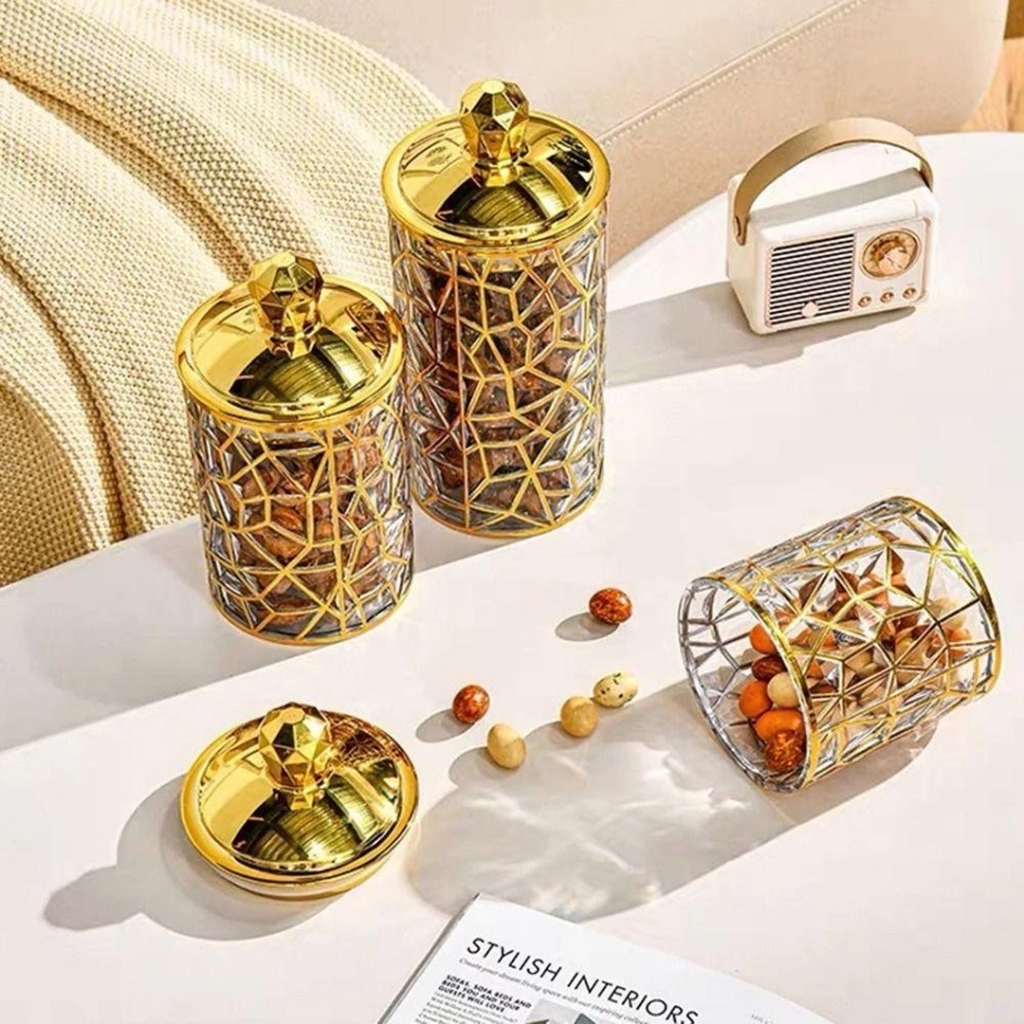 Ideame Luxury Aesthetic Gold Jar / Eid Snack Storage Jar / Snack Candy ...