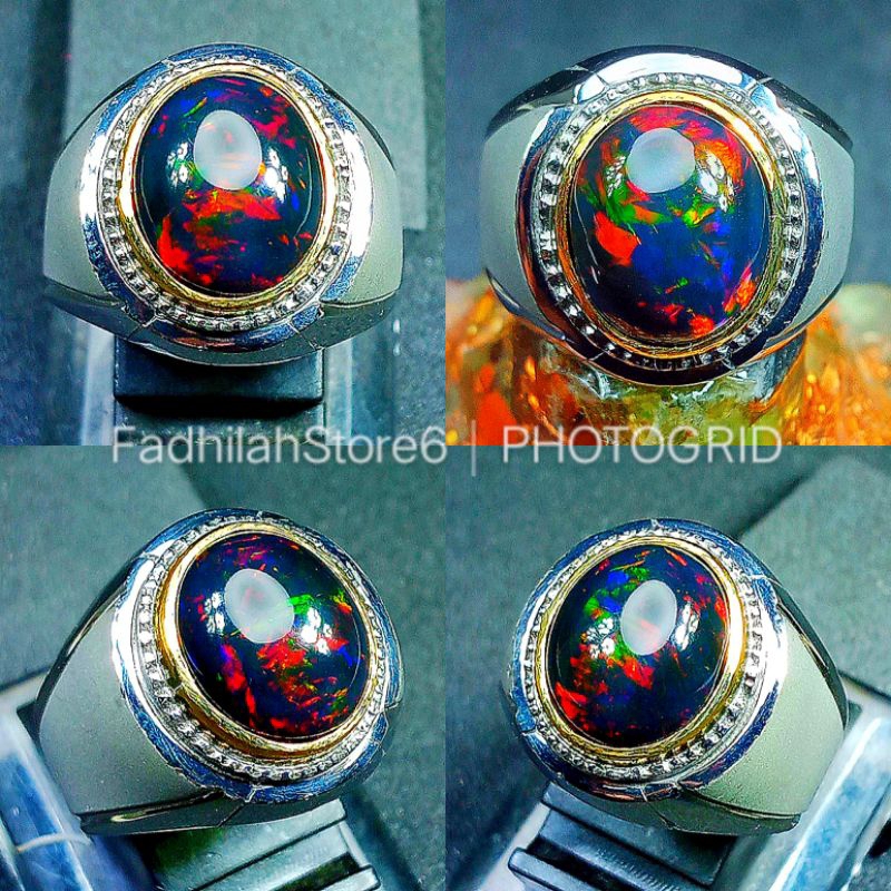 Super Flower Natural Kalimaya Black Opal Monel Ring | Shopee Singapore