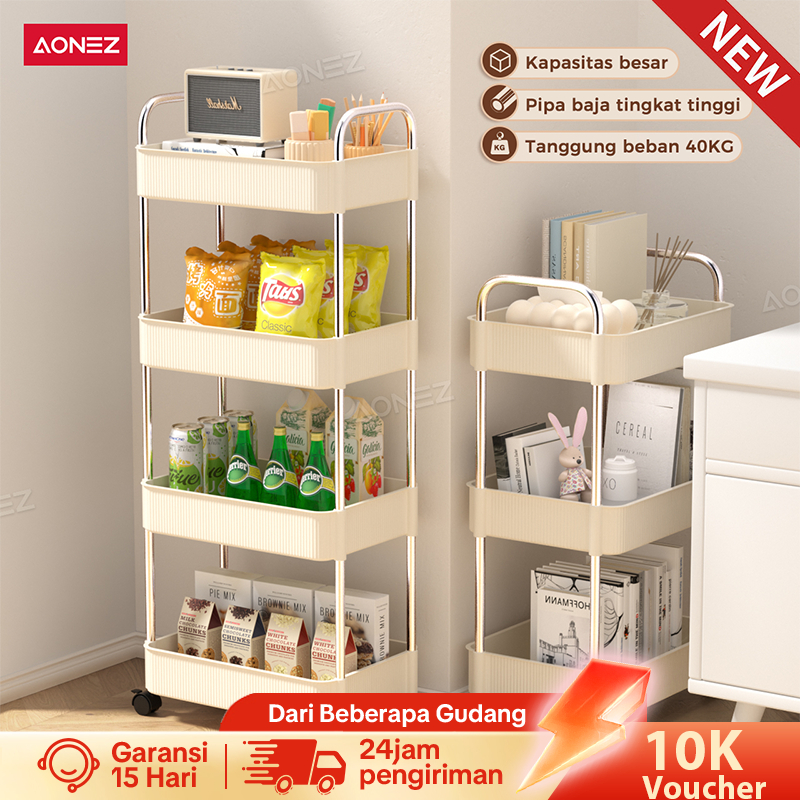 Aonez 4 TIER MULTIPURPOSE SQUARE TROLLEY STACKING SHELF WITH WHEELS ...