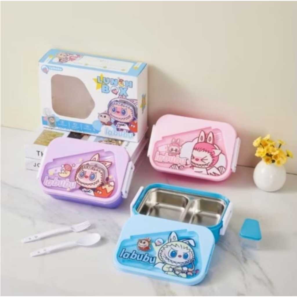 Labubu Children's Lunch Box Stainless Steel Lunchbox 2 Compartments ...