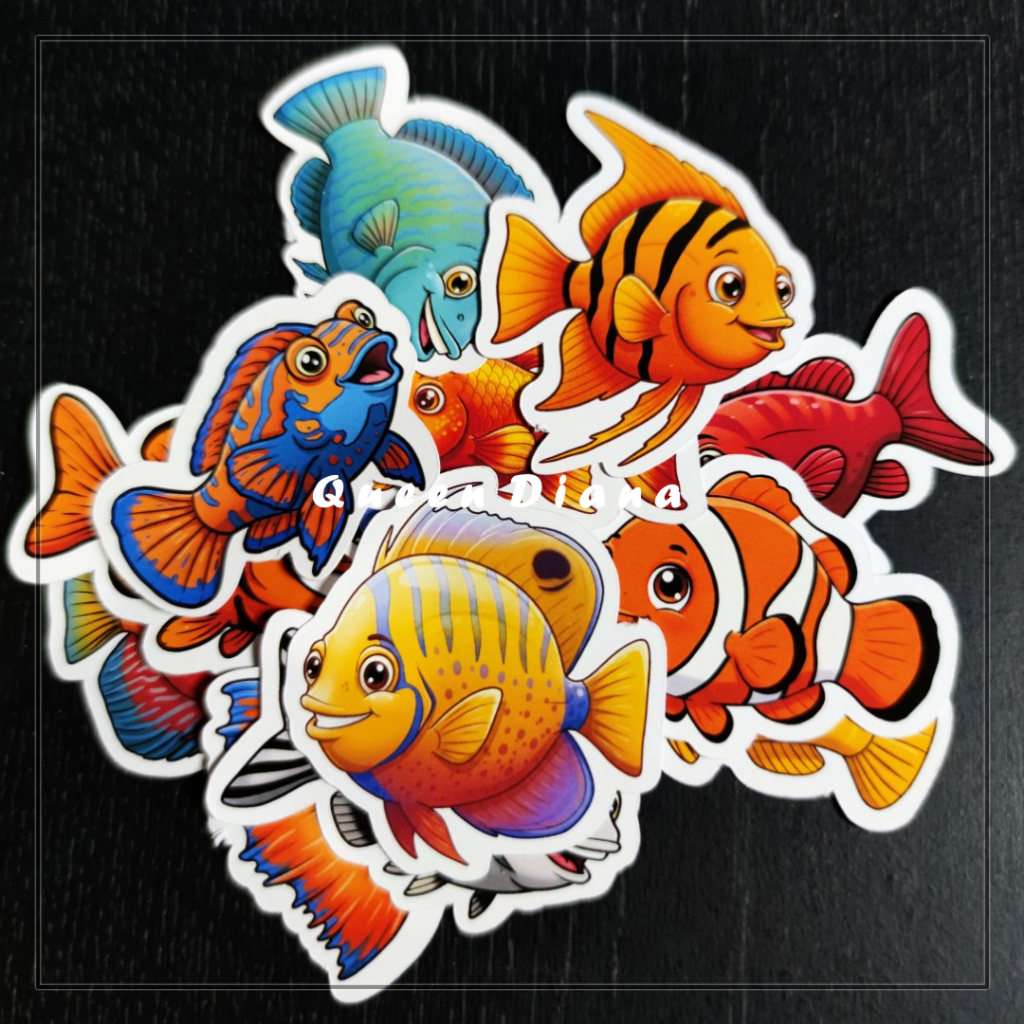 Cute colorful ornamental fish stickers, glossy stickers, pictures of ...