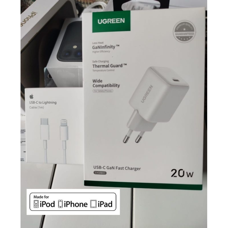 Ugreen Adapter + Original iPhone 20 Watt fast charging Cable | Shopee ...