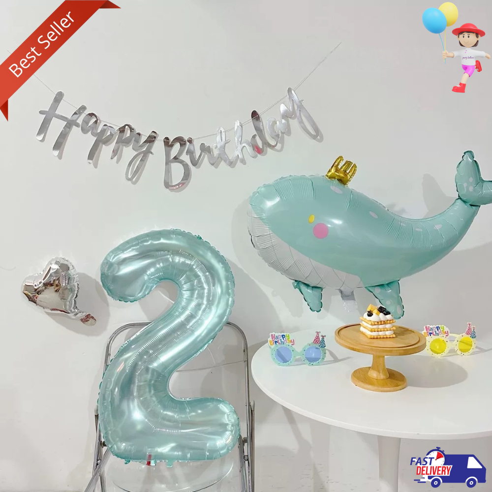 Whale Theme Birthday Decoration Set Balloon Package Happy Birthday ...