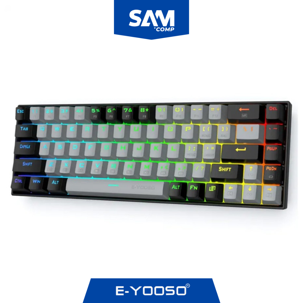 E-yooso 686 RGB MECHANICAL KEYBOARD 68KEY, GRAY BLACK KEYCAPS, BLACK ...