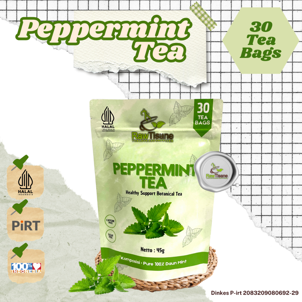 RAW TISANE Peppermint Tea: Mint Leaf Tea Bags Contains 30 Tea Bags ...