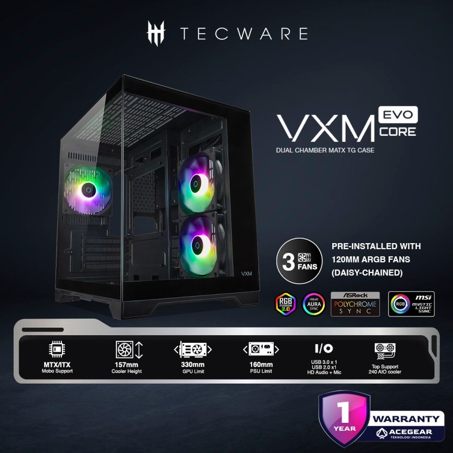 Tecware VXM EVO Core M-atx Infinity TG Gaming PC Case With 3 Fan FRGB ...
