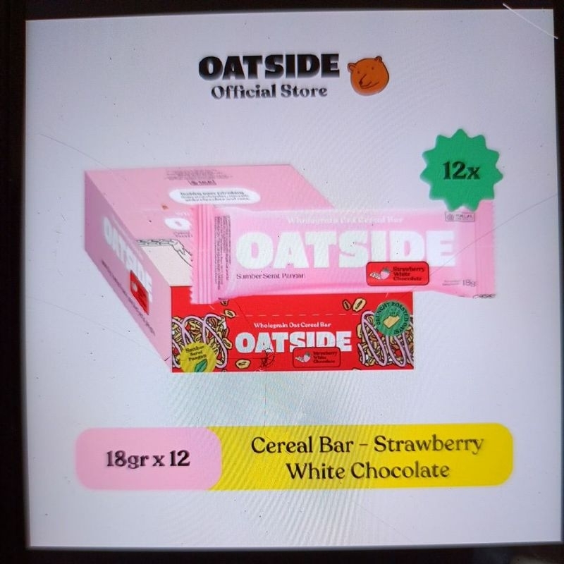 Oatside oat cereal bar strawberry white chocolate 18gr 1 box contains ...