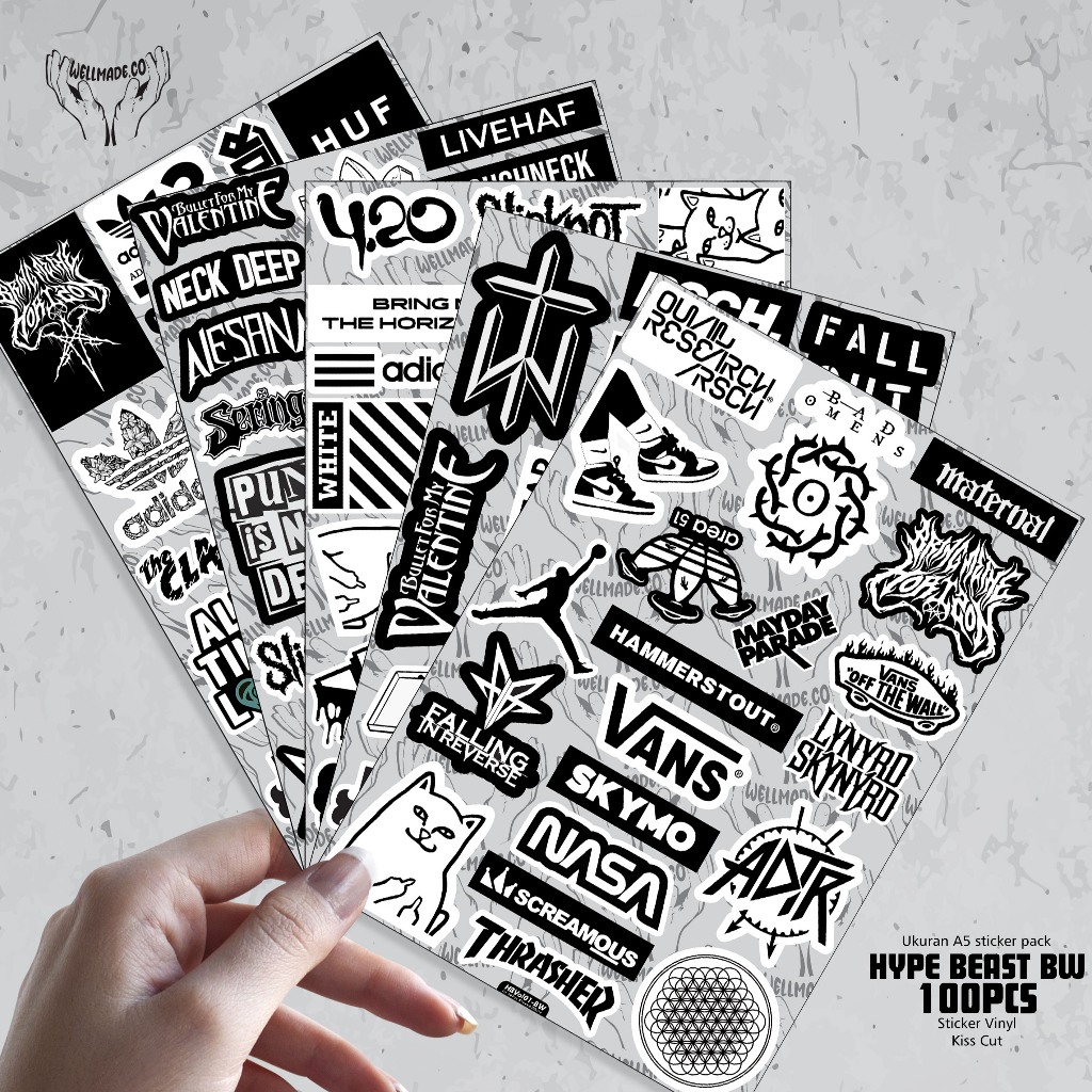 Sticker Pack Contents 100Pcs Aesthetic HYPE BEAST BLACK & WHITE Tumblr ...