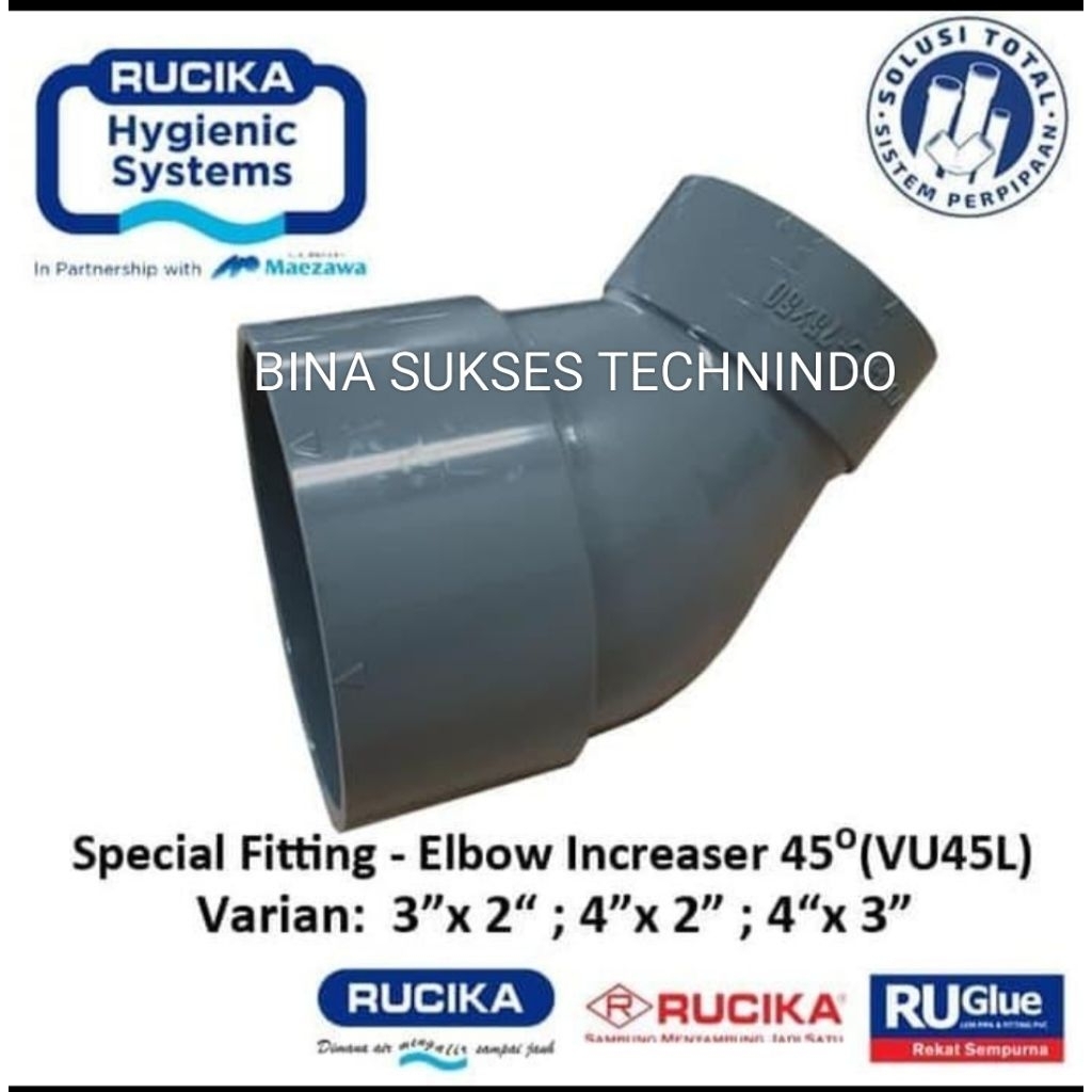 ELBOW INCREAGE 45 45 DEGREE VU 45 L 4" x 2" INCH 100MM x 50MM KENI ...