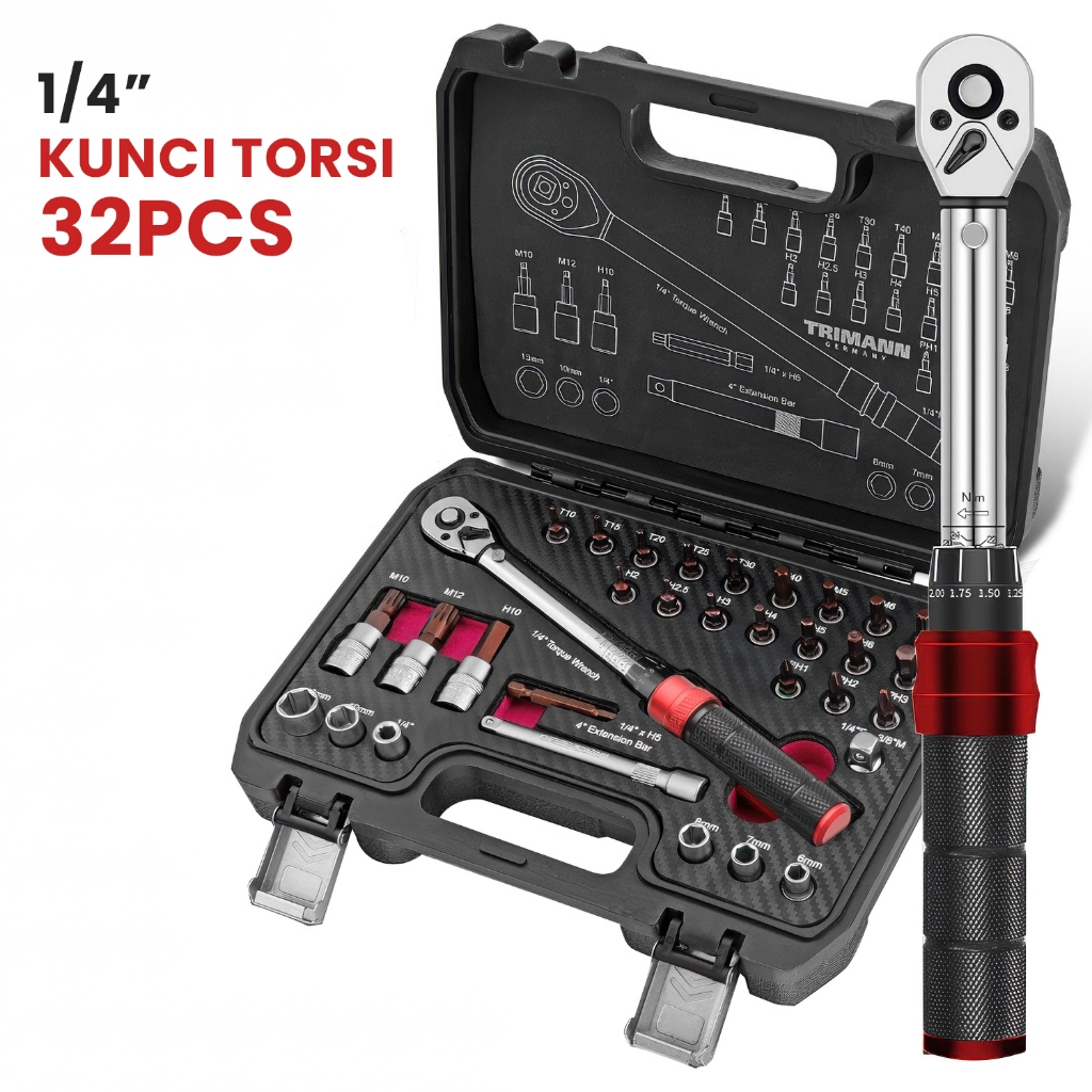 Torque Shock Wrench Set 32 Pcs Handle Socket Torque Spanner Wrench 1/4 ...