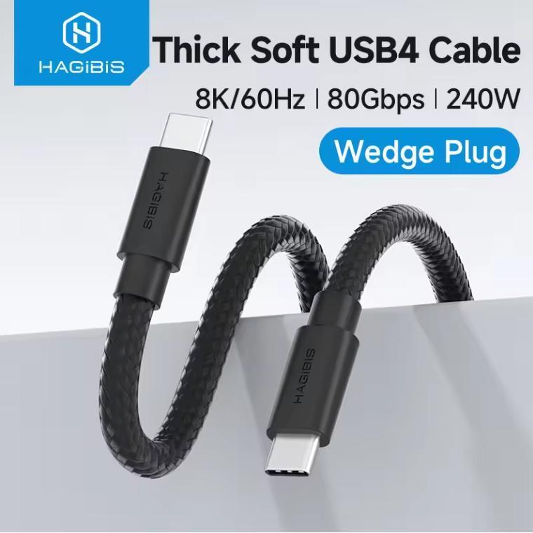 HAGIBIS USB C TO C CABLE THICK SOFT USB4 80Gbps 240W FAST CHARGING 8K VIDEO CORD FOR THUNDERBOLT ...