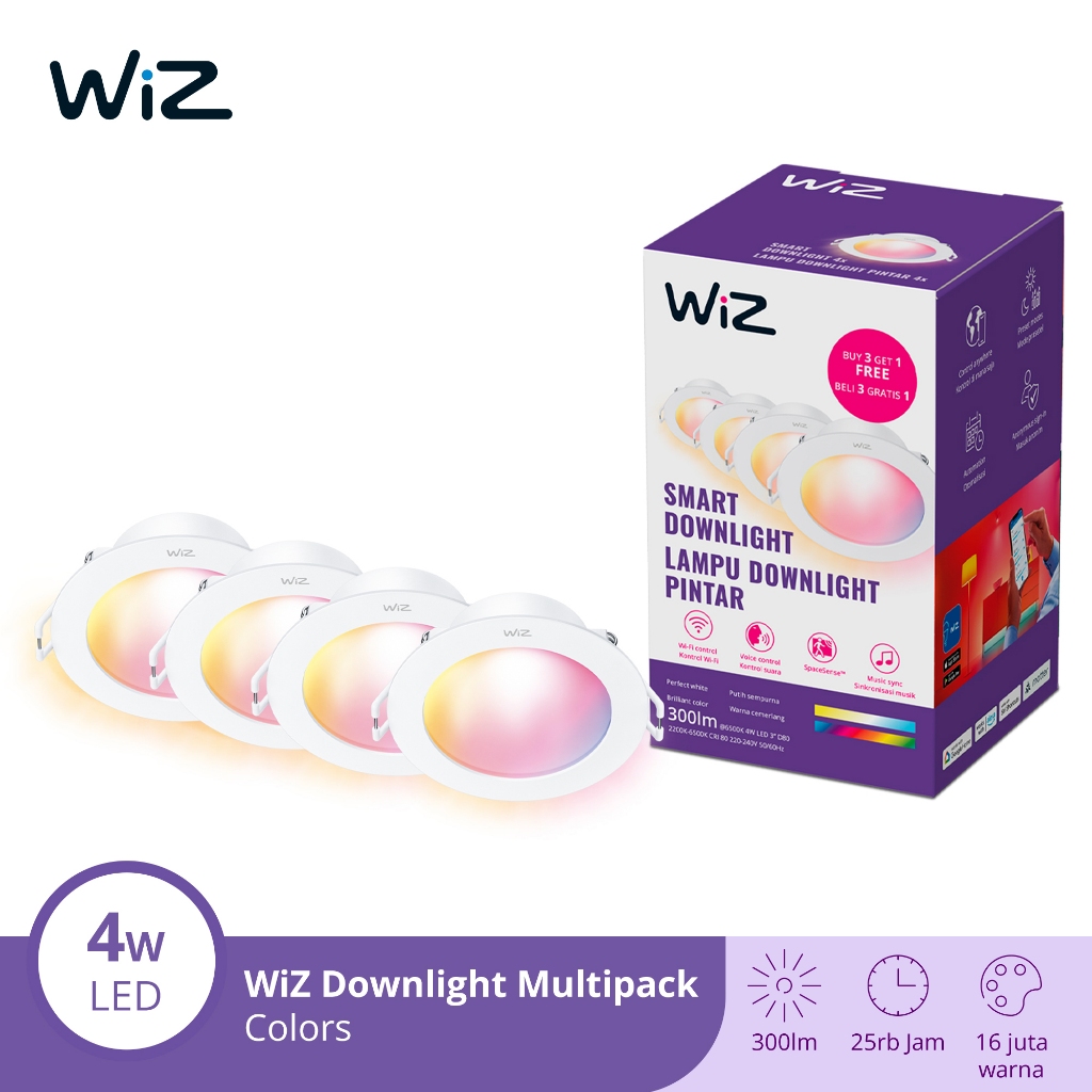 Wiz Smart LED Multipack Downlight 4W WiFi RGB - Ceiling Panel Light ...