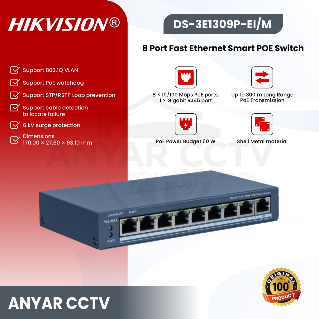 Hikvision DS-3E1309P-EI/M - Smart POE Switch 8 Port POE 1 Uplink | Shopee Singapore