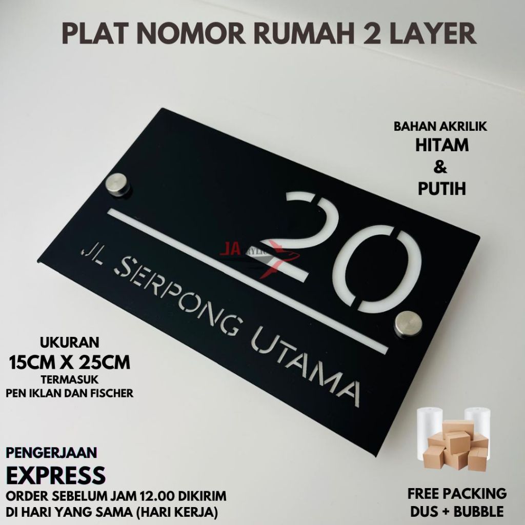 HITAM PUTIH Custom ACRYLIC HOUSE NUMBER BOARD 2 LAYERS BLACK AND WHITE ...
