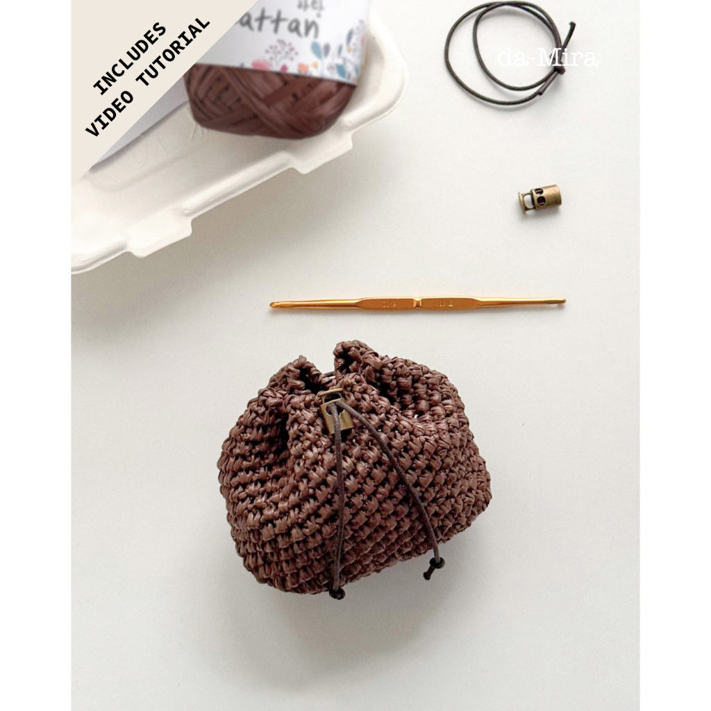Mini Raffia Drawstrings Pouch DIY Crochet Kit (WITHOUT TOOLS) | Da-mira ...
