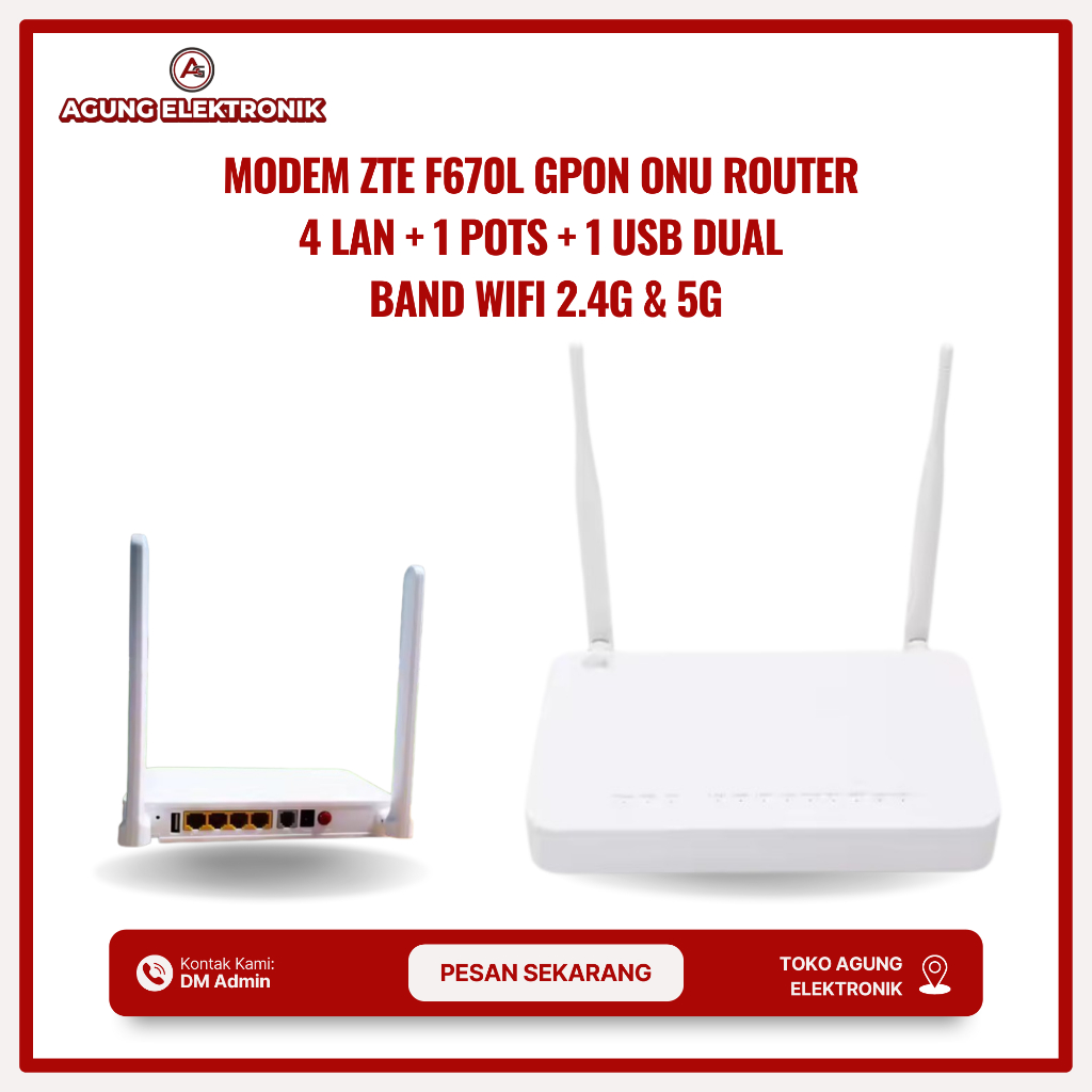 MODEM ZTE F670L GPON ONU Router 4 LAN + 1 POTS + 1 USB Dual Band WiFi 2 ...