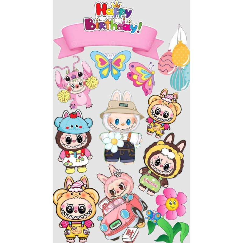 Labubu Topper/ Happy Birthday Cake Topper/ Birthday Cake Decoration ...
