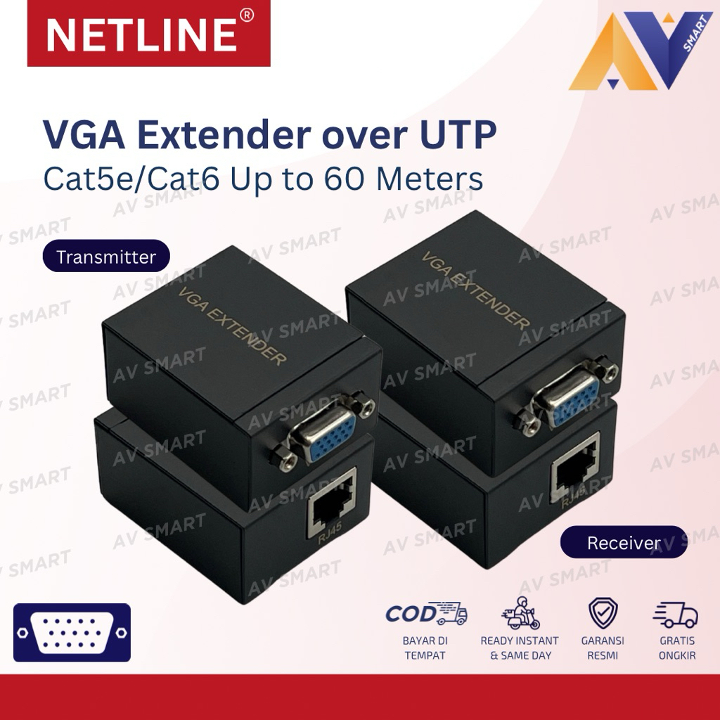 Netline VGA Extender over UTP Up to 60 Meters 1080P LAN RJ45 Cat5e ...