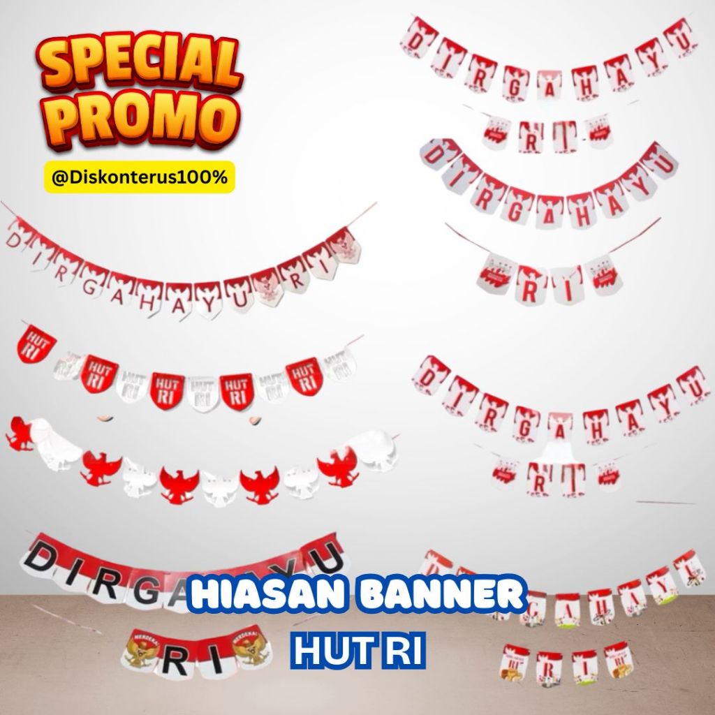 MERAH Banner DIRGAHAYU RI / bunting flag HUT RI independence / banner ...