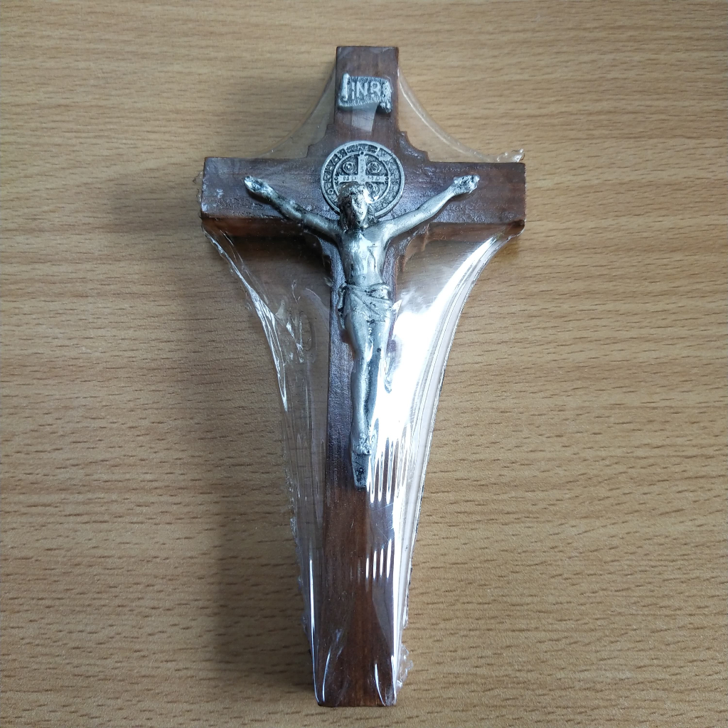 KAYU Teak Wood Mini Wall Cross 15cm | Benedict Wall Cross Front and ...