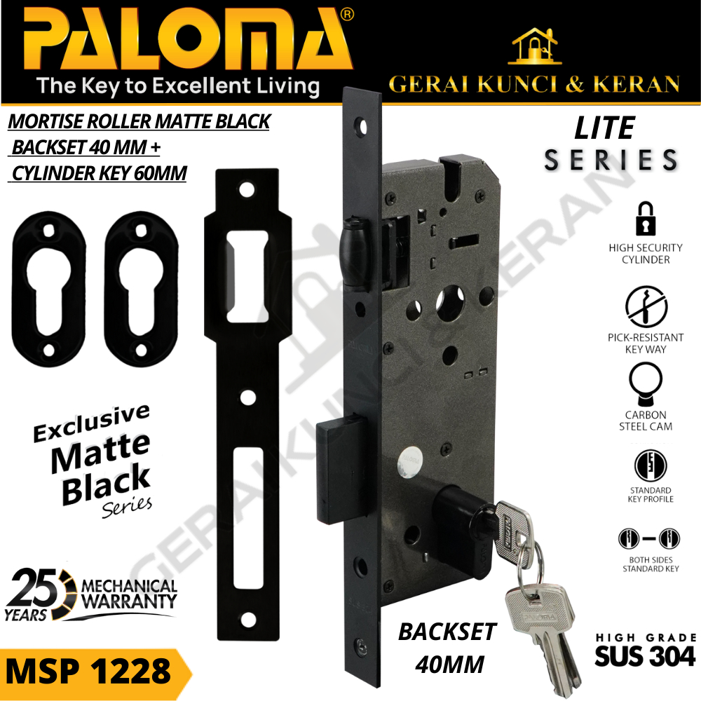 HITAM Paloma MSP 1228 Backset 40MM Body Lock Mortise Lock Butterfly ...