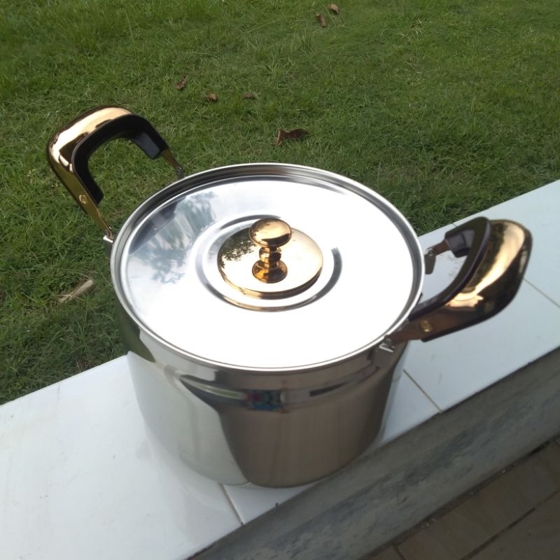 [New] Thick Stainless Cooking Serving Pot with Lid Diameter 22cm Height ...