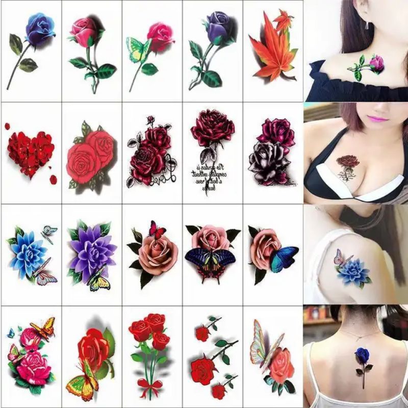 MAWAR MERAH 20 SHEETS Tattoo Tatto Temporary Tattoo Temporary Tattoo N ...