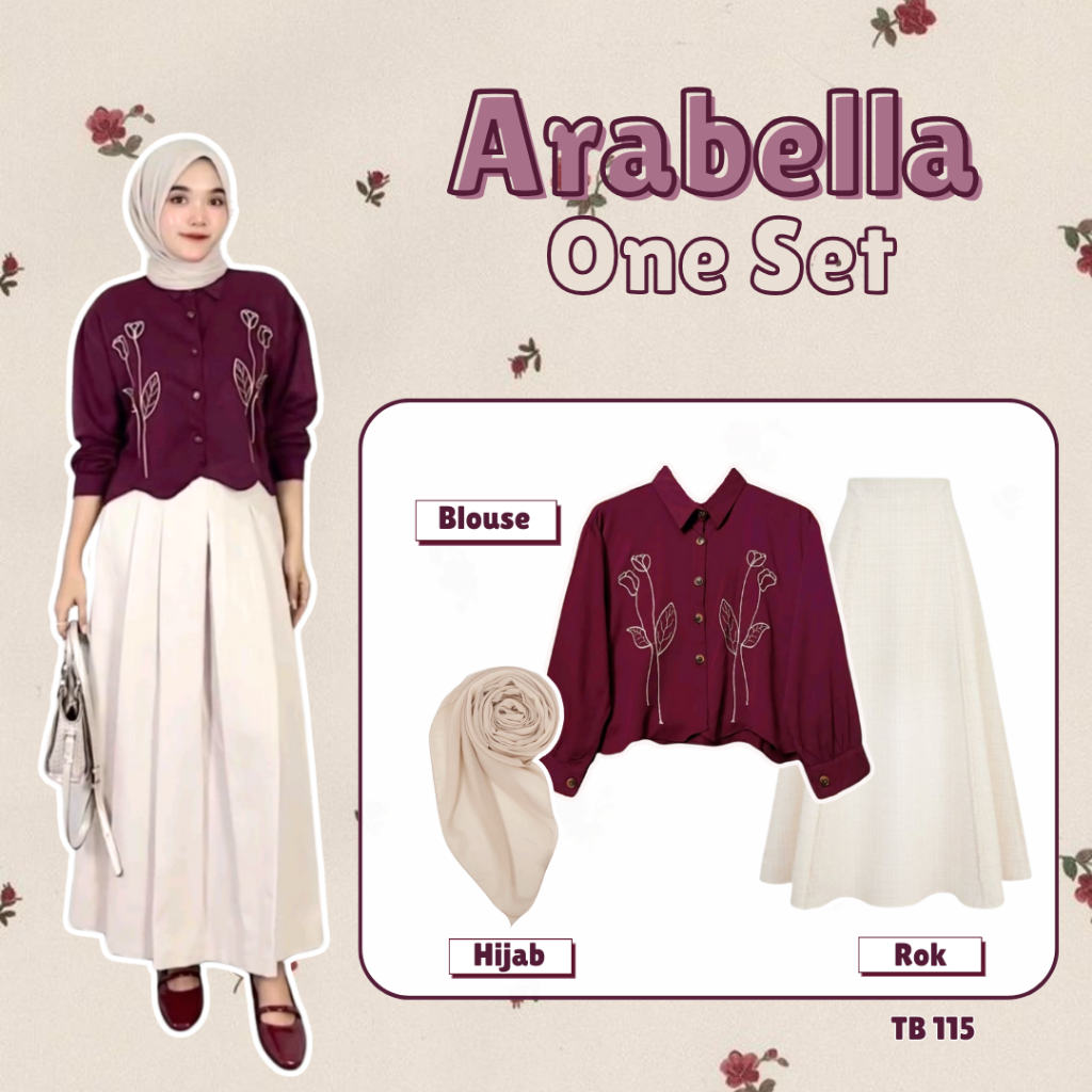 Arabella One Set 3 IN 1 Crop Blouse Top with Plain Ivory Skirt and ...