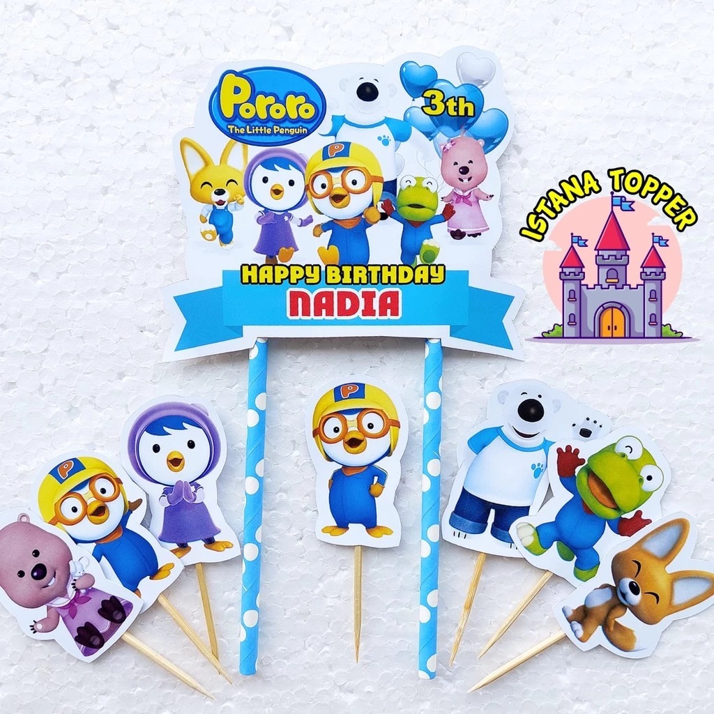 CUSTOM Cake Topper with the theme Pororo, Unicorn Boba, Didi and ...