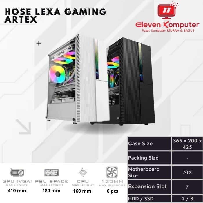 PC Gaming Casing / PC Case Hose Lexa Gaming Arex - no PSU Free 3pcs RGB ...