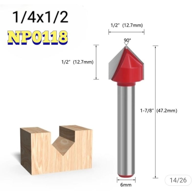 Wood profile bit Router mata ruter Grovve V 1/4x1/2 90 Deajat Mata ...