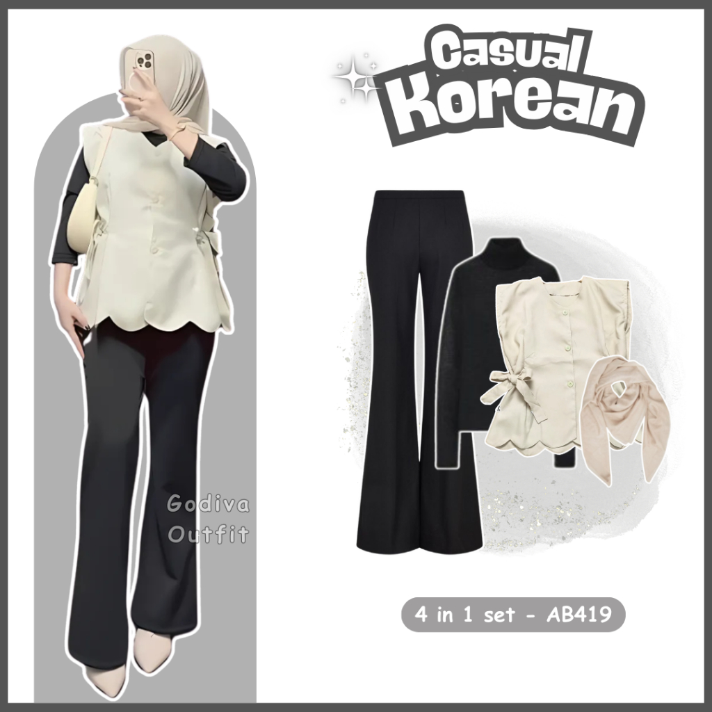 Godiva Outfit 4 In One SET Teen Korean Style (Vest - Cuff - Bella ...