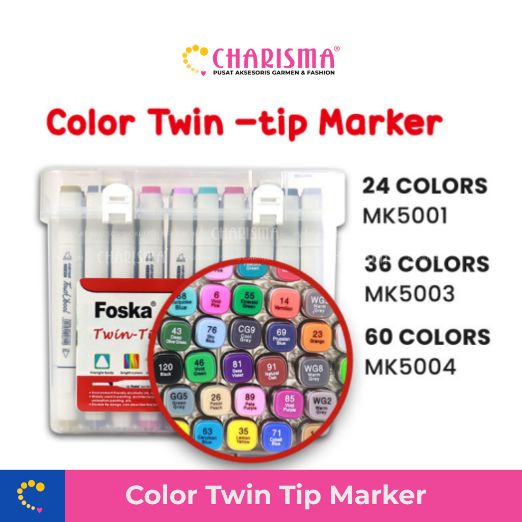 Charisma Color Twin Tip Marker - Foska Color Twin Tip Marker Set ...