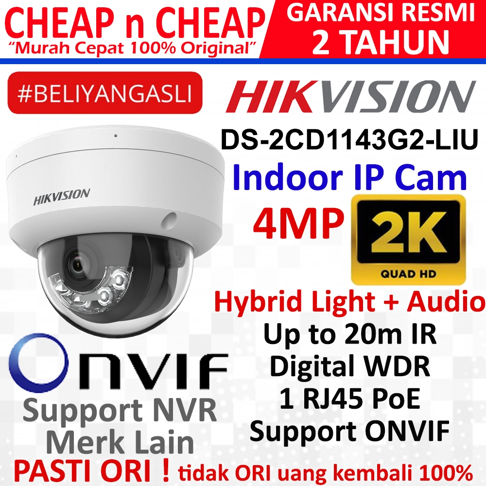 IP Cam HikVision 4MP 2K+ Indoor Audio Dual Light DS-2CD1143G2-LIU - IP ...