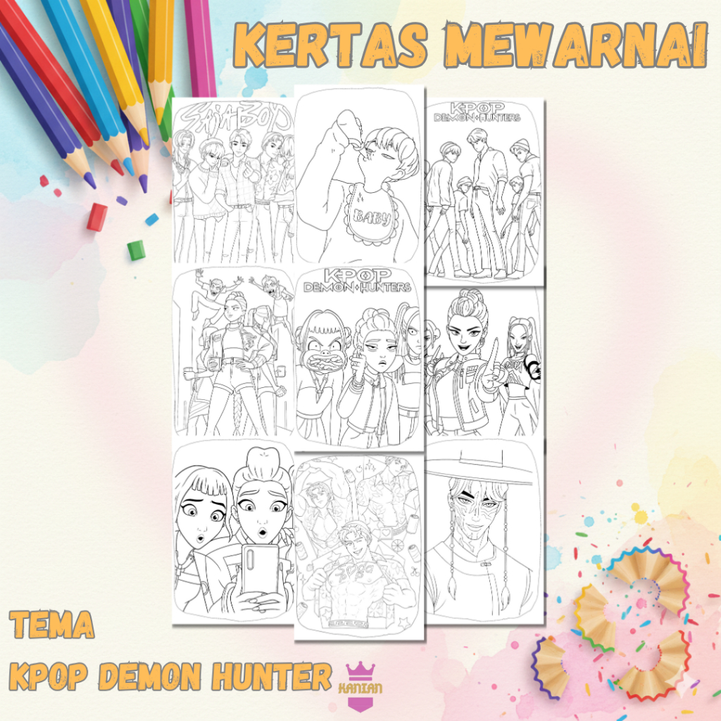 30 Sheets of KPOP DEMON HUNTER Themed Children's Coloring Paper - RUMI ...