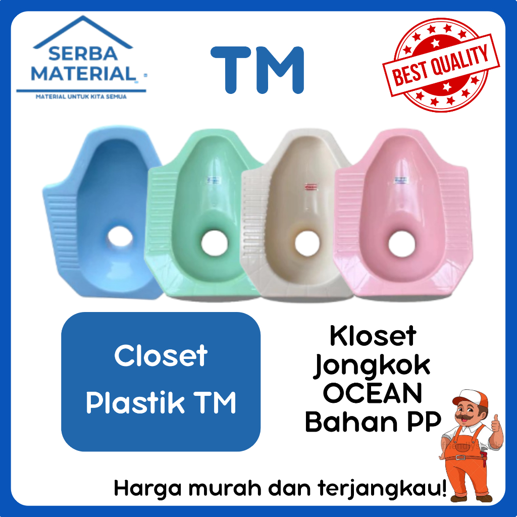HIJAU OCEAN Plastic Squat Toilet – PP Material (biru Green/ Pink/ Cream ...