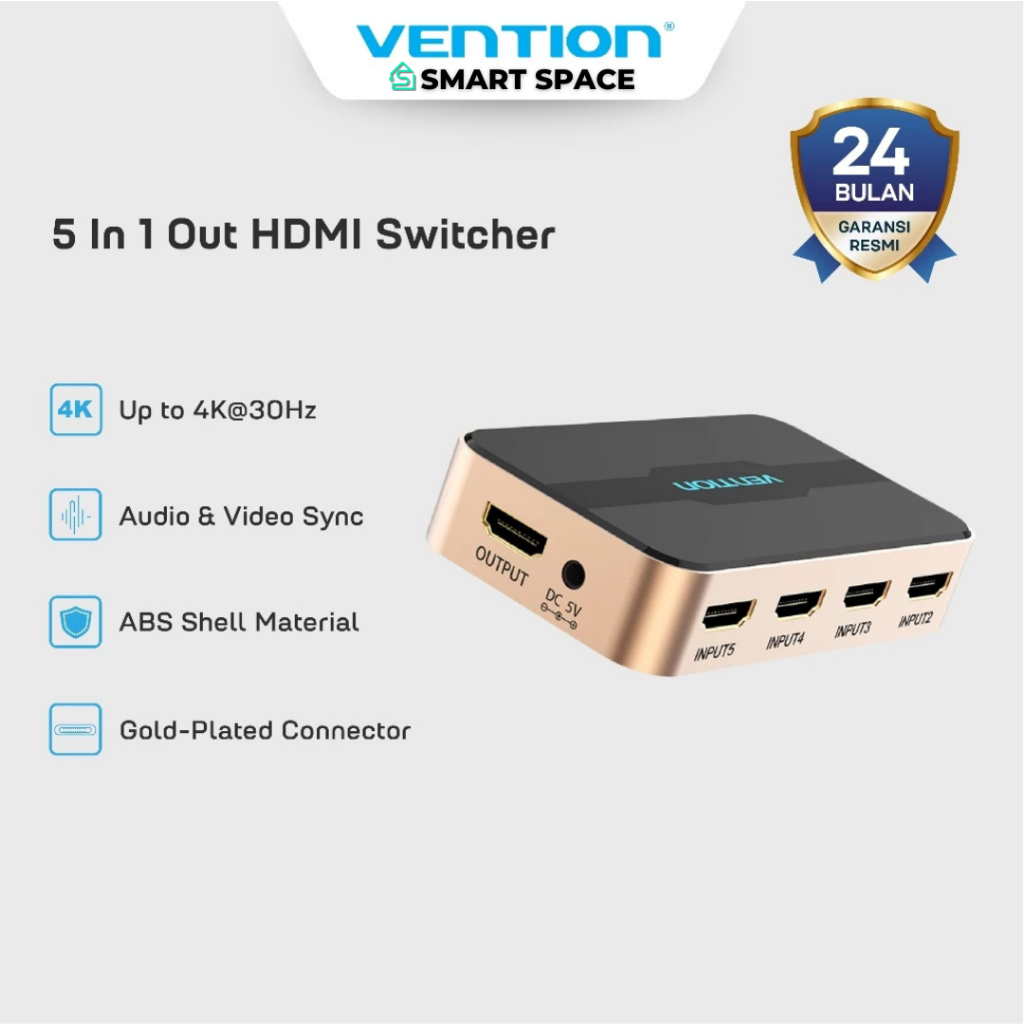 Vention HDMI Switcher 5 in 1 Output 4K@30hz 3D Dolby DTS Support Power ...