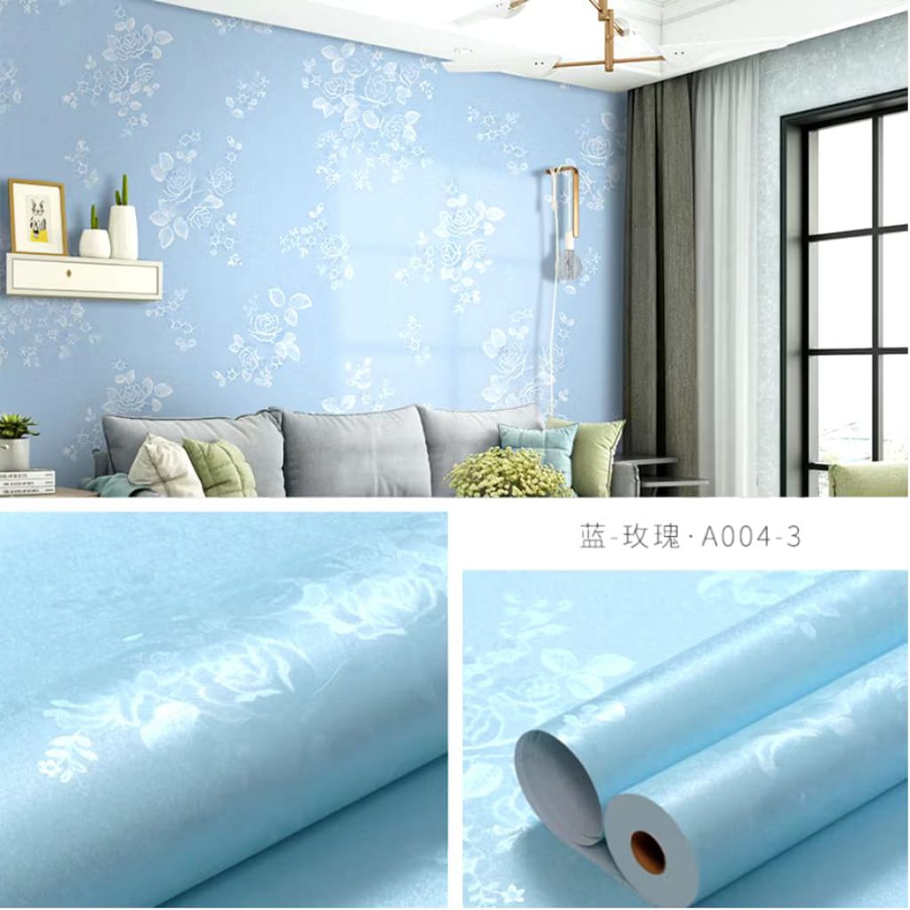 Blue Floral Embossed Wallpaper [M2M MALL] Aesthetic Wall Wallpaper ...