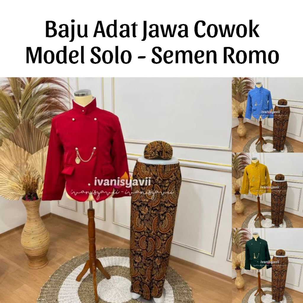 (1 set for men) Traditional Javanese Clothes Beskap + Jarik + Blangkon ...