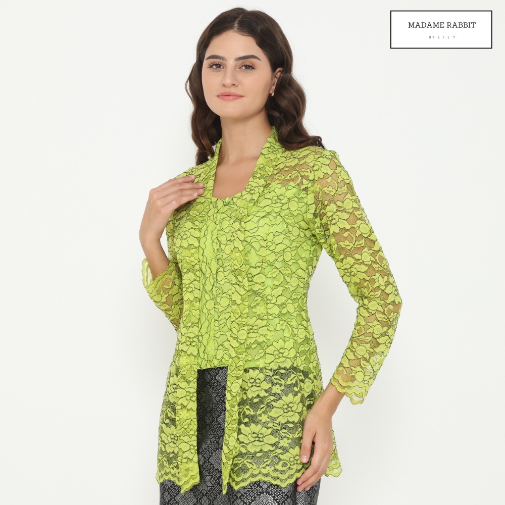 HIJAU Madame Rabbit Bright Lemon Green Long Sleeve Smooth Brocade ...