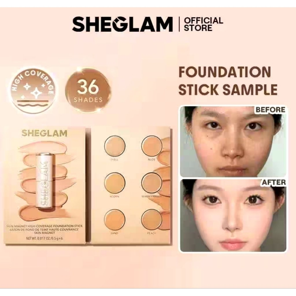 SHEGLAM SKIN MAGNET HIGH COVERAGE FOUNDATION SAMPLE (Contents 6 shades ...