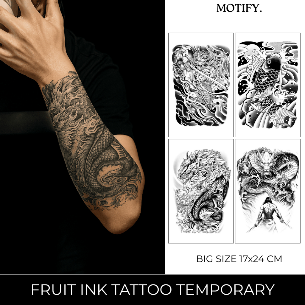 PREMIUM HALF ARM BIG SIZE Temporary Fruit Ink Tattoo 17x24 CM Semi ...